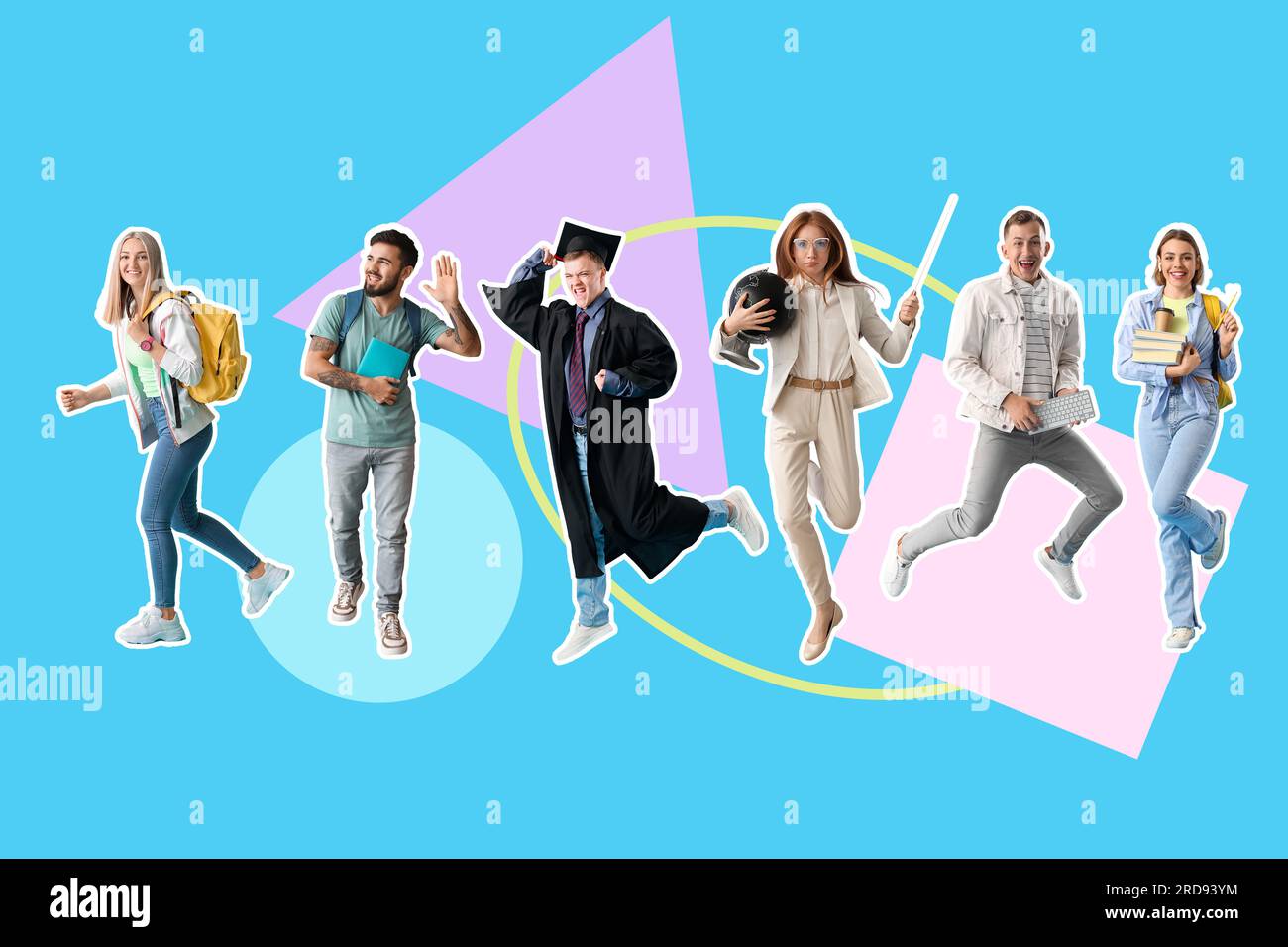 Collage with many students on blue background Stock Photo - Alamy
