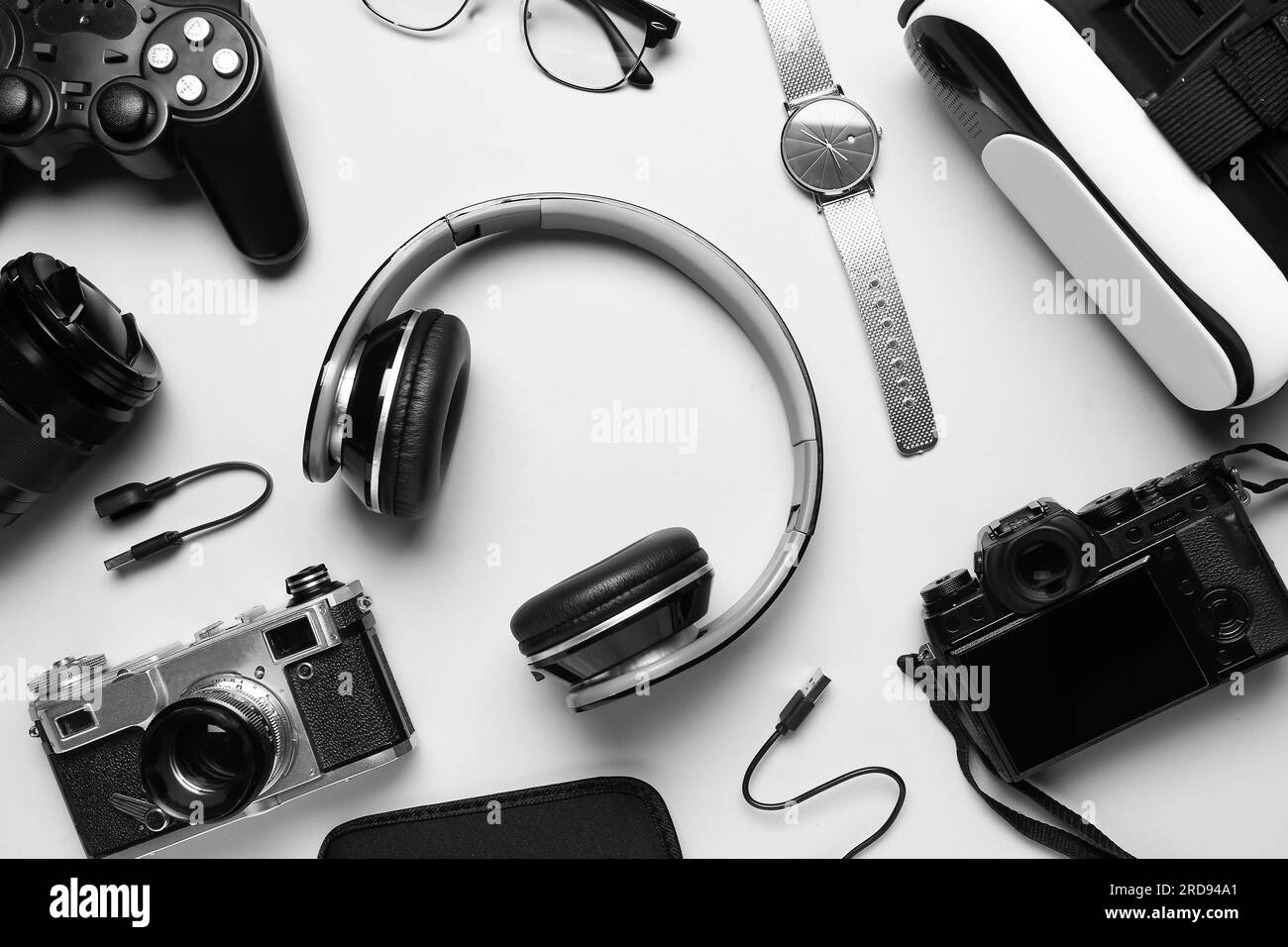 Set of different devices on white background Stock Photo - Alamy