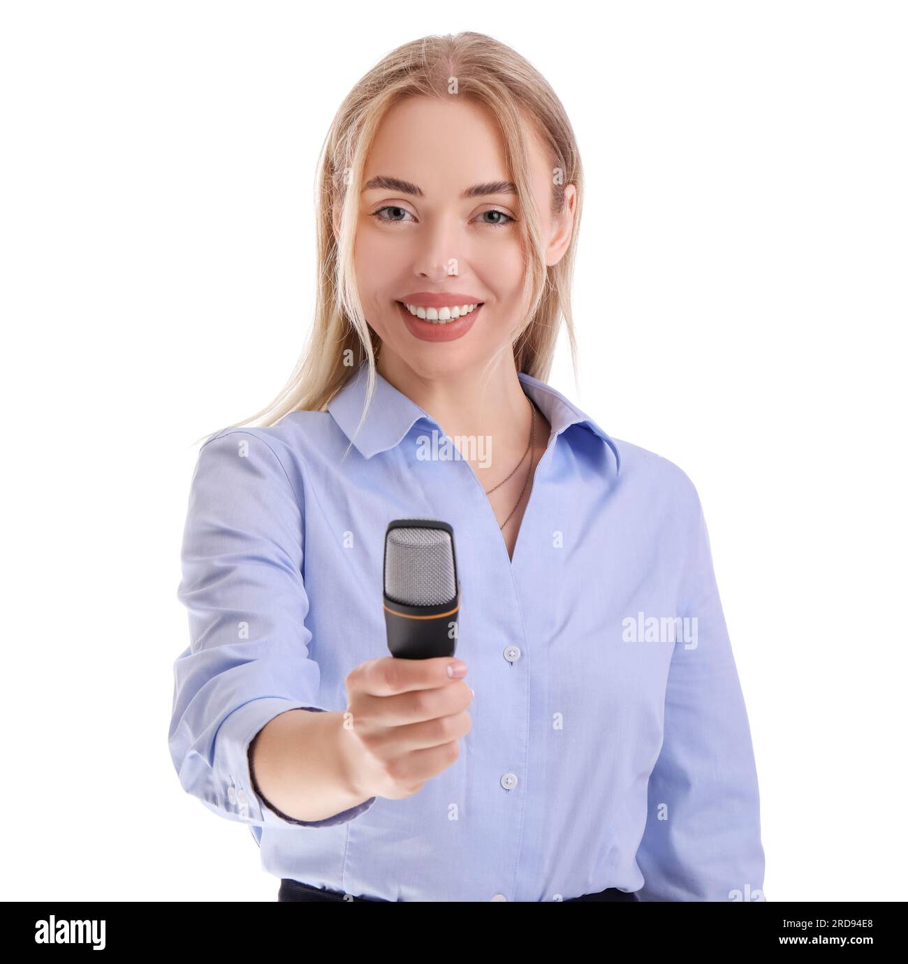 Beautiful female reporter microphone hi-res stock photography and ...