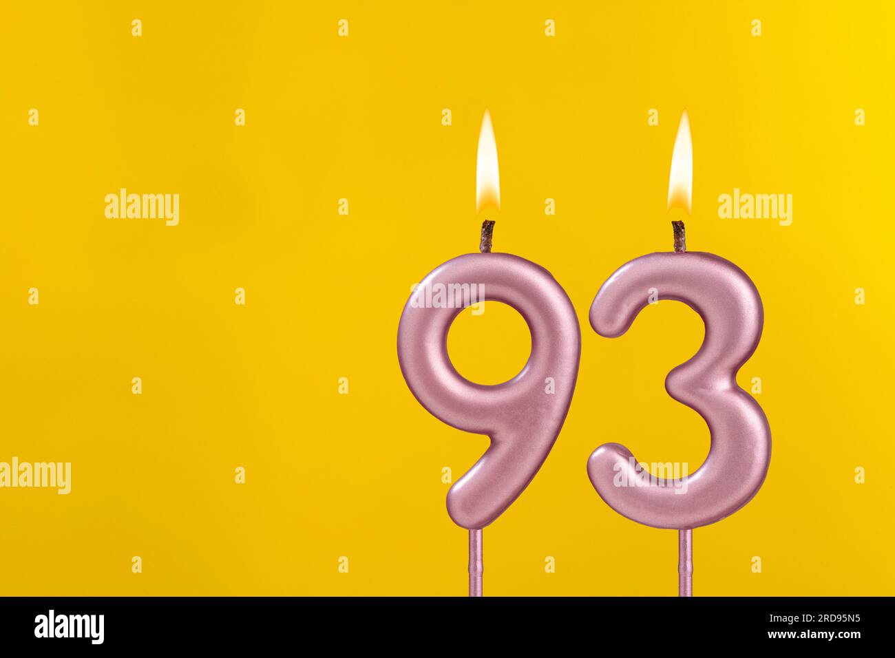Birthday candle number 93 - Birthday celebration on yellow background ...