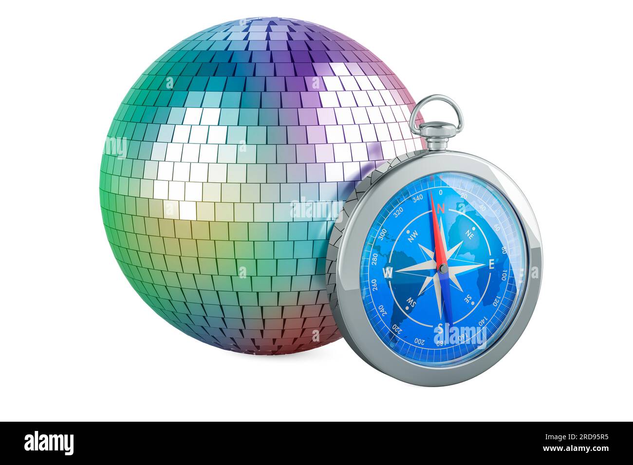 Compass with disco ball. 3D rendering isolated on white background ...