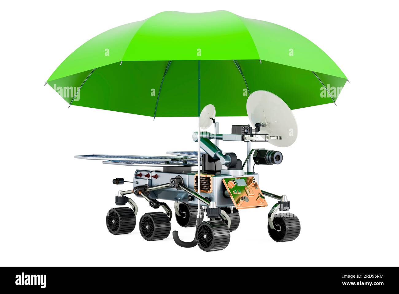 Planetary rover under umbrella, 3D rendering isolated on white ...