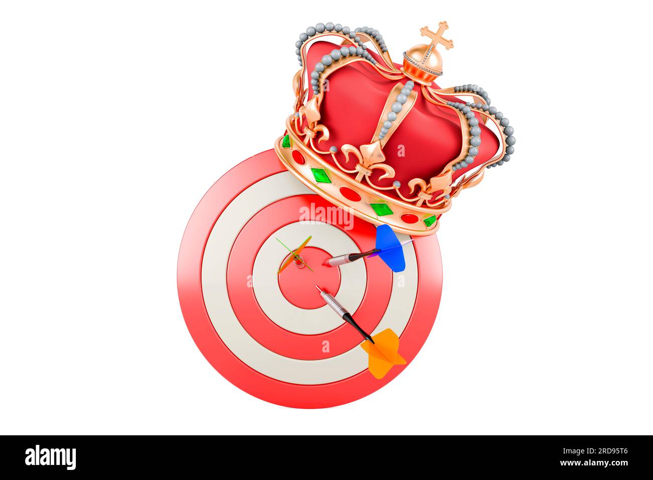 Target with arrows with golden crown, 3D rendering isolated on white ...