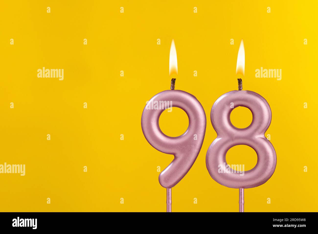 Candle 98 with flame - Birthday card on yellow luxury background Stock ...