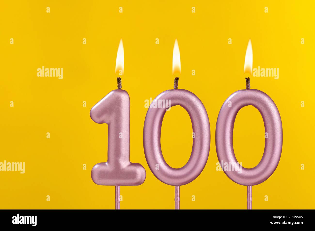 Candle 100 with flame - Birthday card on yellow luxury background Stock ...