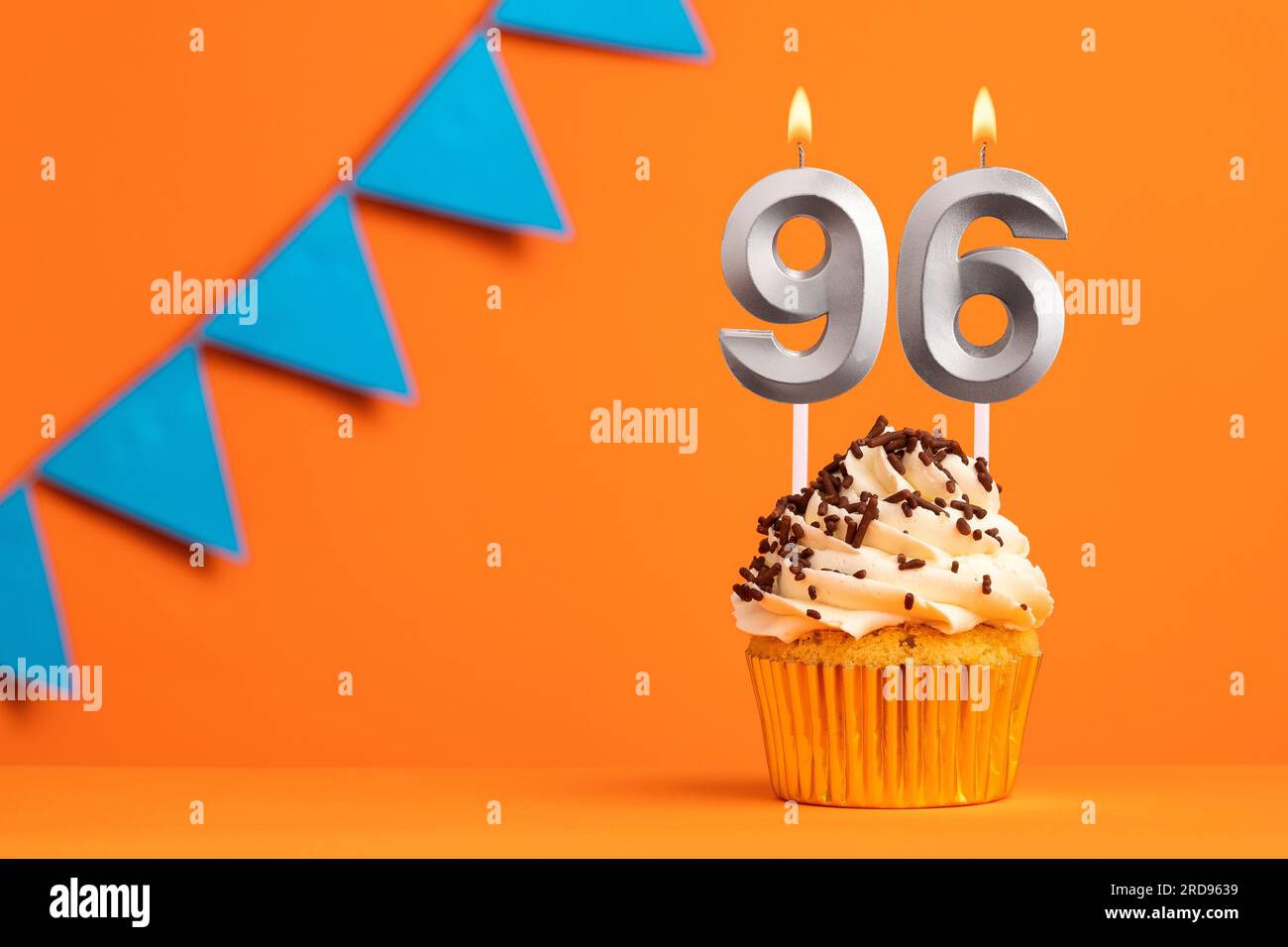 Birthday cake with candle number 96 - Orange background Stock Photo - Alamy