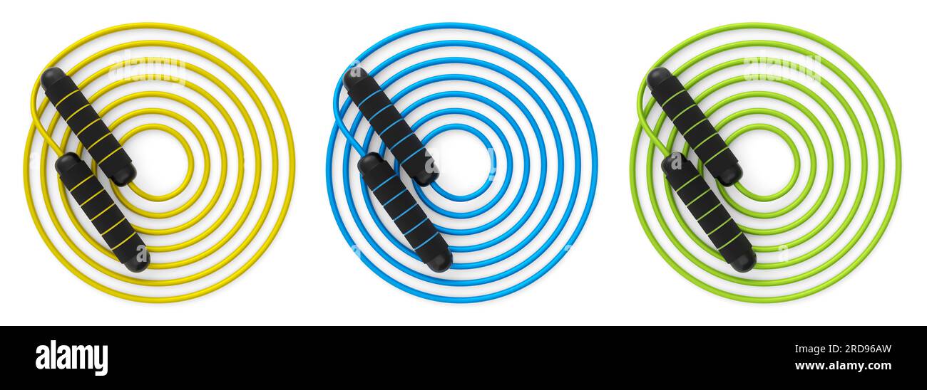 Set of skipping ropes or jumping ropes isolated on white background. 3d ...