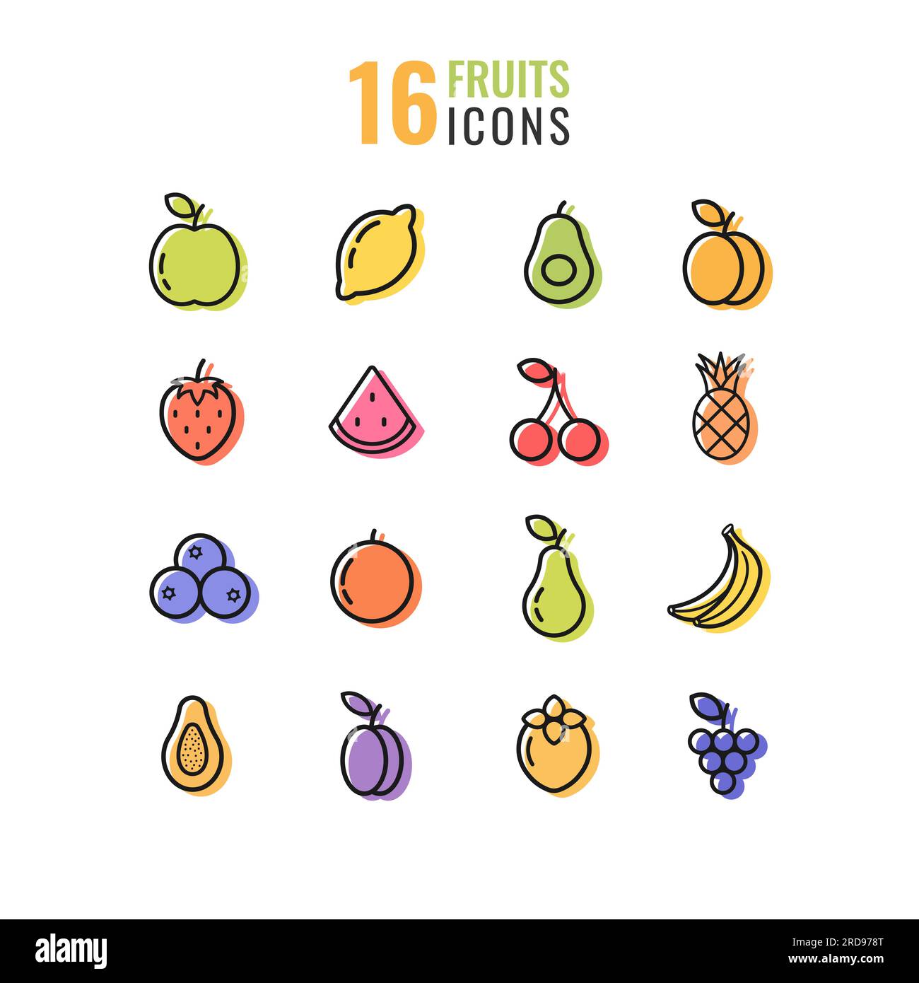 Simple set of fruit related vector line icons. Contains such icons as strawberry, orange ...