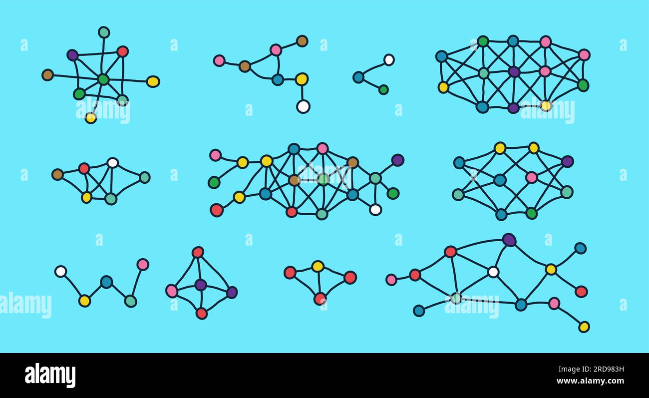 Set of doodle neural network shapes. Plexus shapes for science concept ...