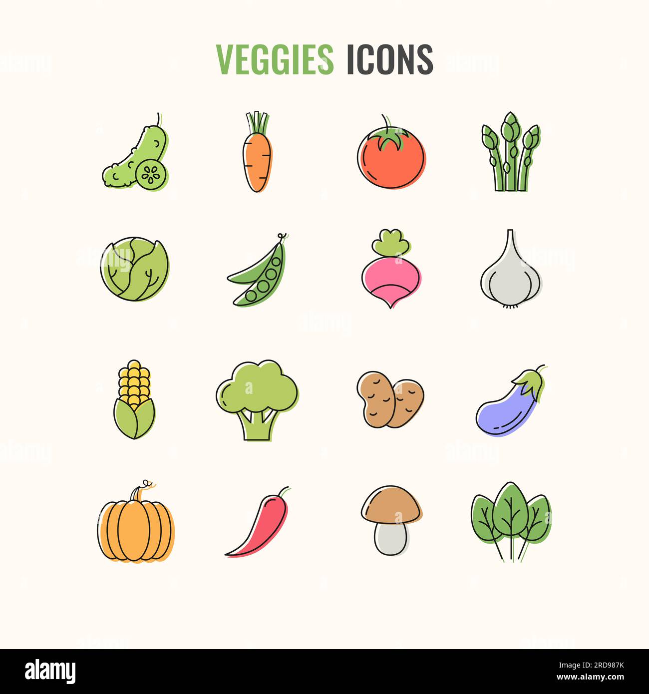 Vegetable icons in thin line style. vector illustration isolated on ...