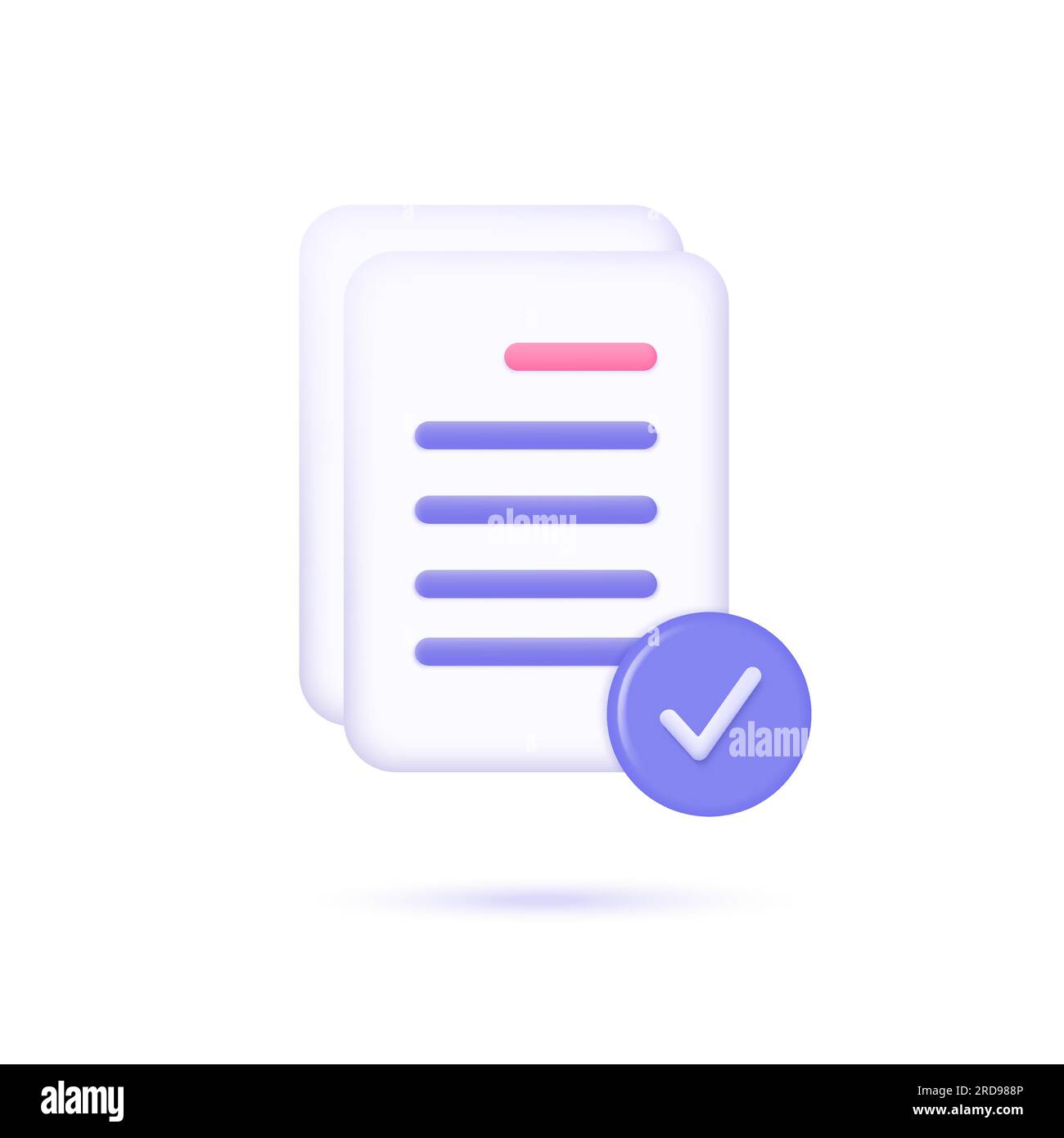 3d document icon and a check mark in the corner. concept of approval, execution or signature ...