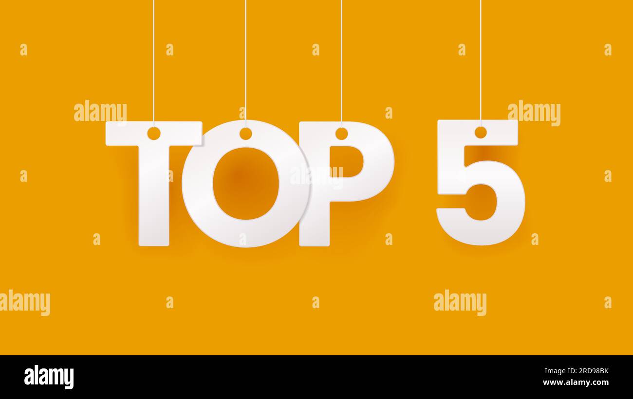 Top 5 or top five banner. Hanging on rope or thread letter. Rating ...