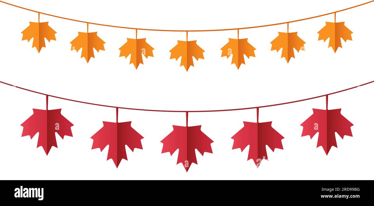 Maple leaf garland in orange and red colors for autumn seasson, vector ...