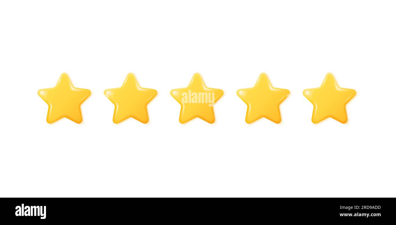 five yellow 3d stars in a realistic style. shiny, glossy stars. the ...