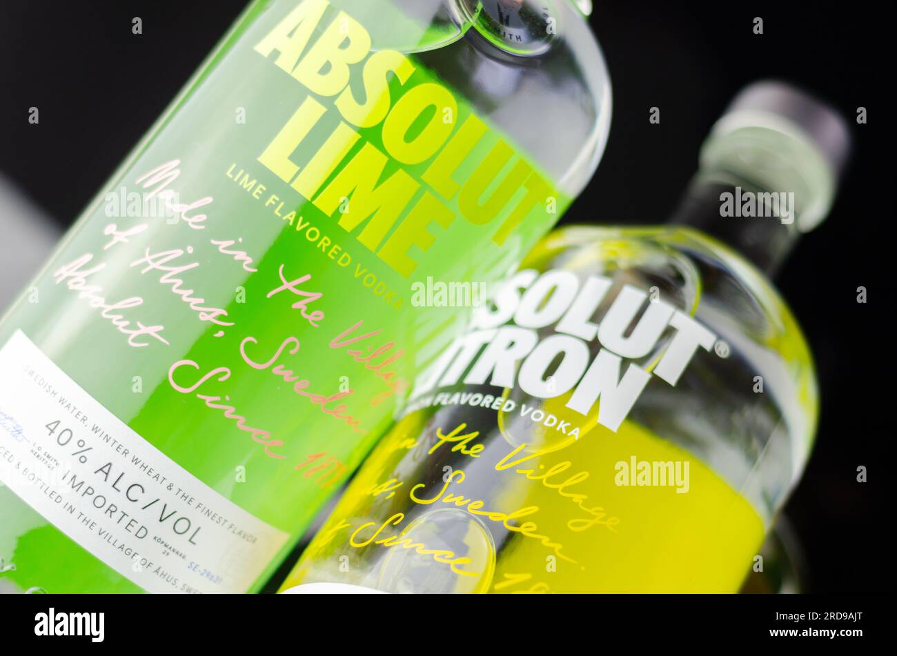 LONDON, UK - 11 JULY 2023 Flavored vodkas produced in the famous old ...