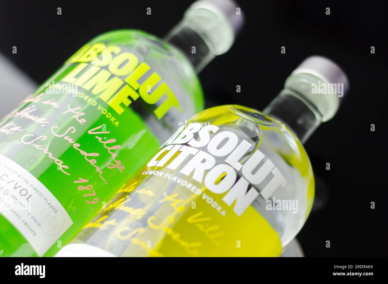 LONDON, UK - 11 JULY 2023 Flavored vodkas produced in the famous old ...