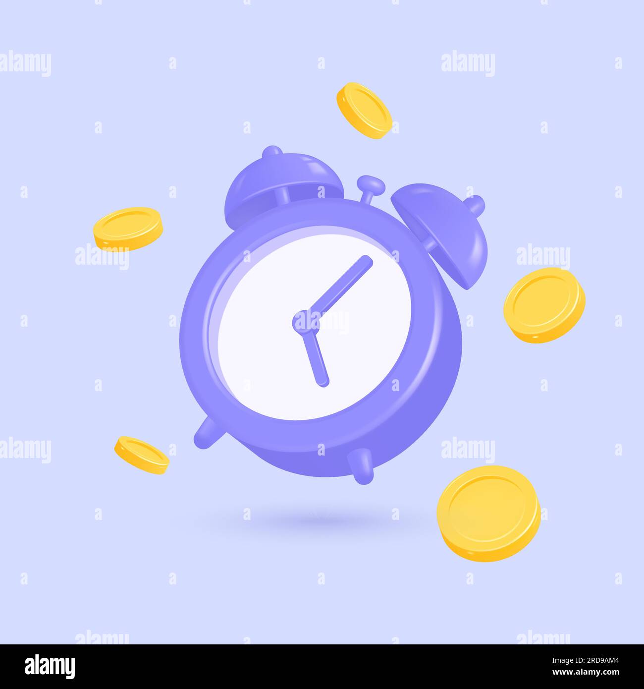 3d alarm clock and gold coins in a realistic style. money investment ...