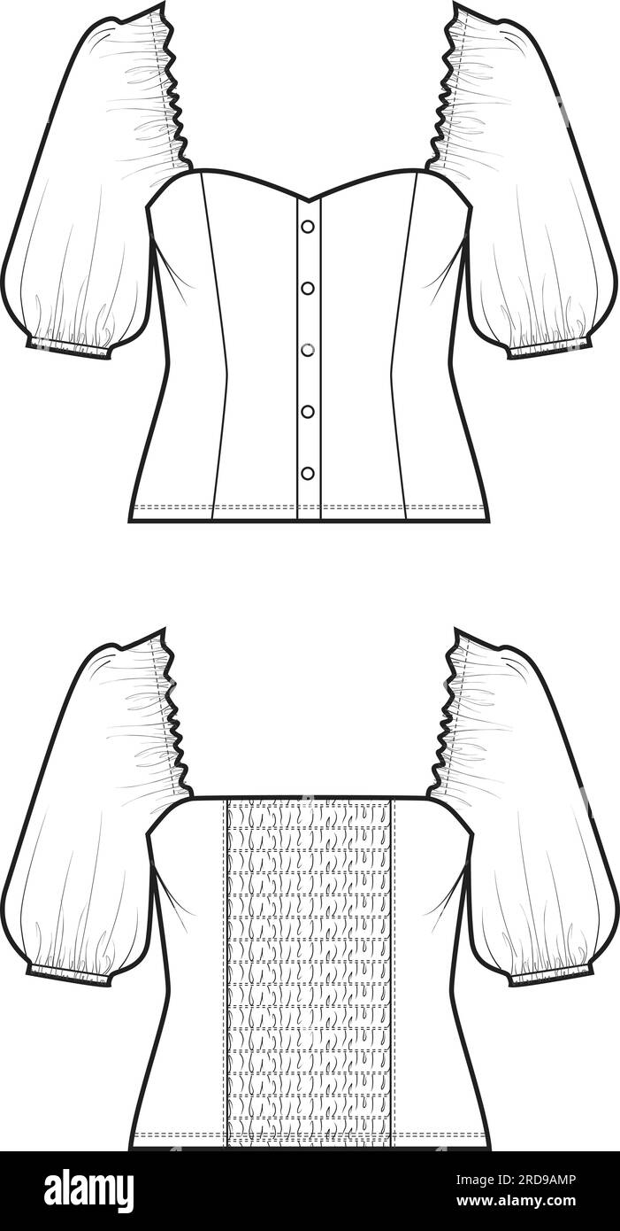 women gathering sleeve with back smoking top sketch design vector Stock ...