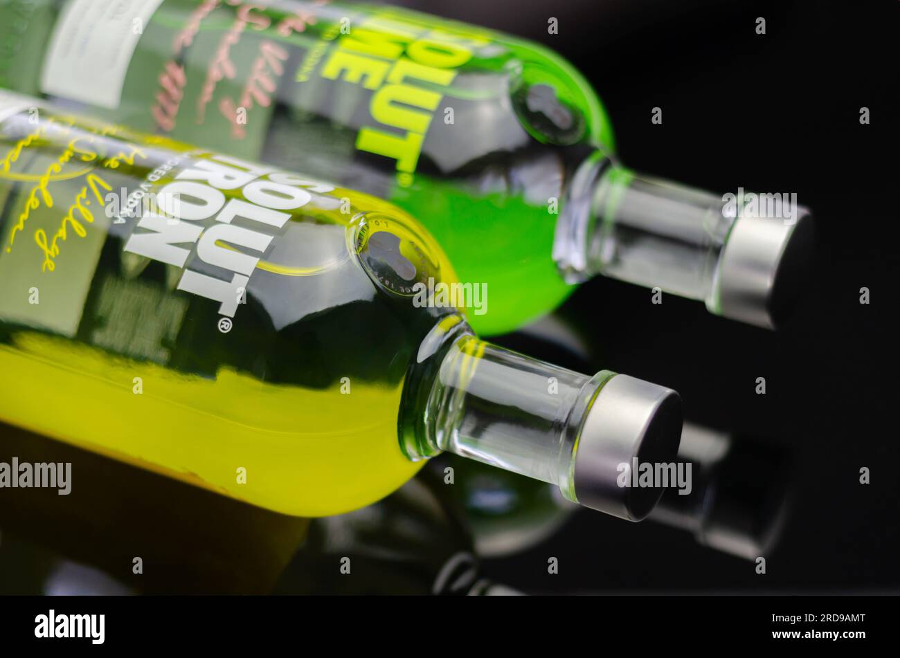 LONDON, UK - 11 JULY 2023 Flavored vodkas produced in the famous old ...