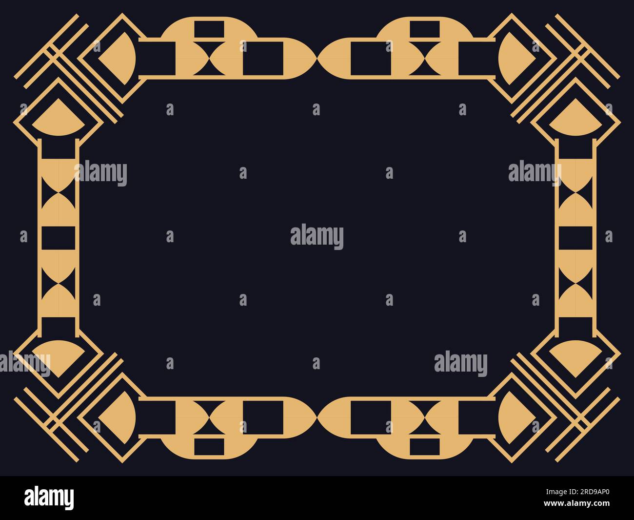Art deco frame. Vintage linear border in gold color on a black ...