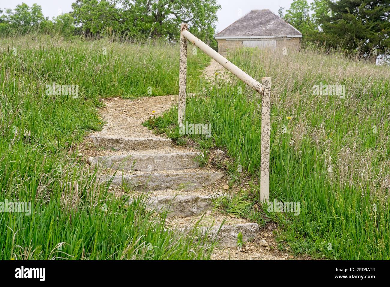 Limestone stairs and pathway up to stone ice house at Spring Hill Ranch ...