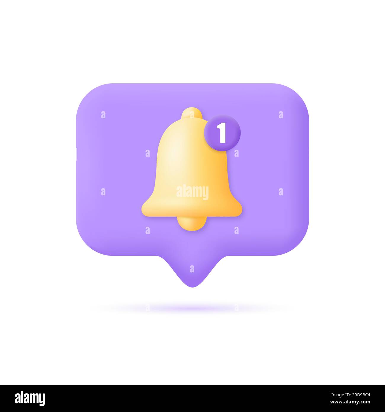 3d Notification bell icon.Yellow bell with one new notification for ...