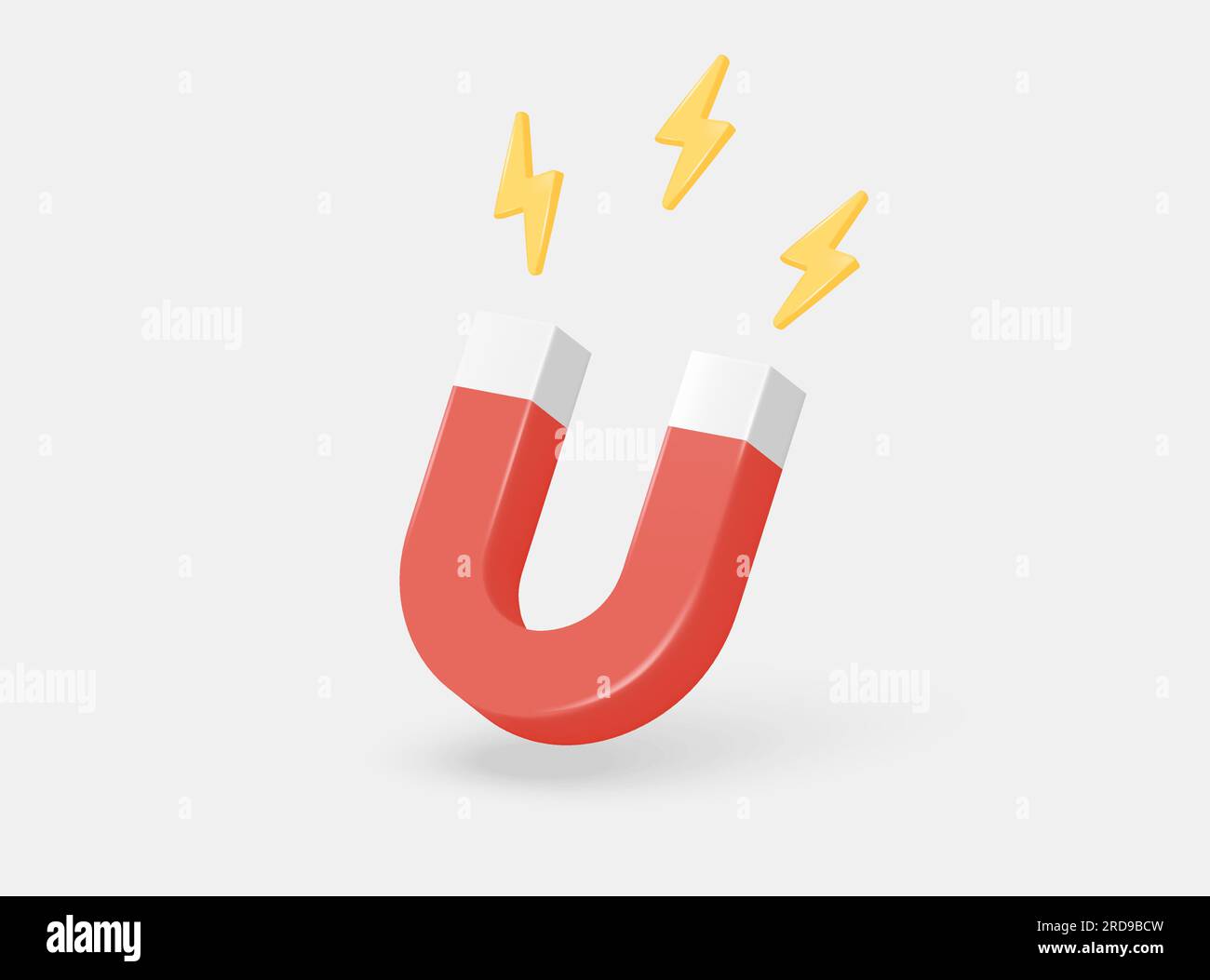 3d red magnet and lightning for attraction on a white background ...