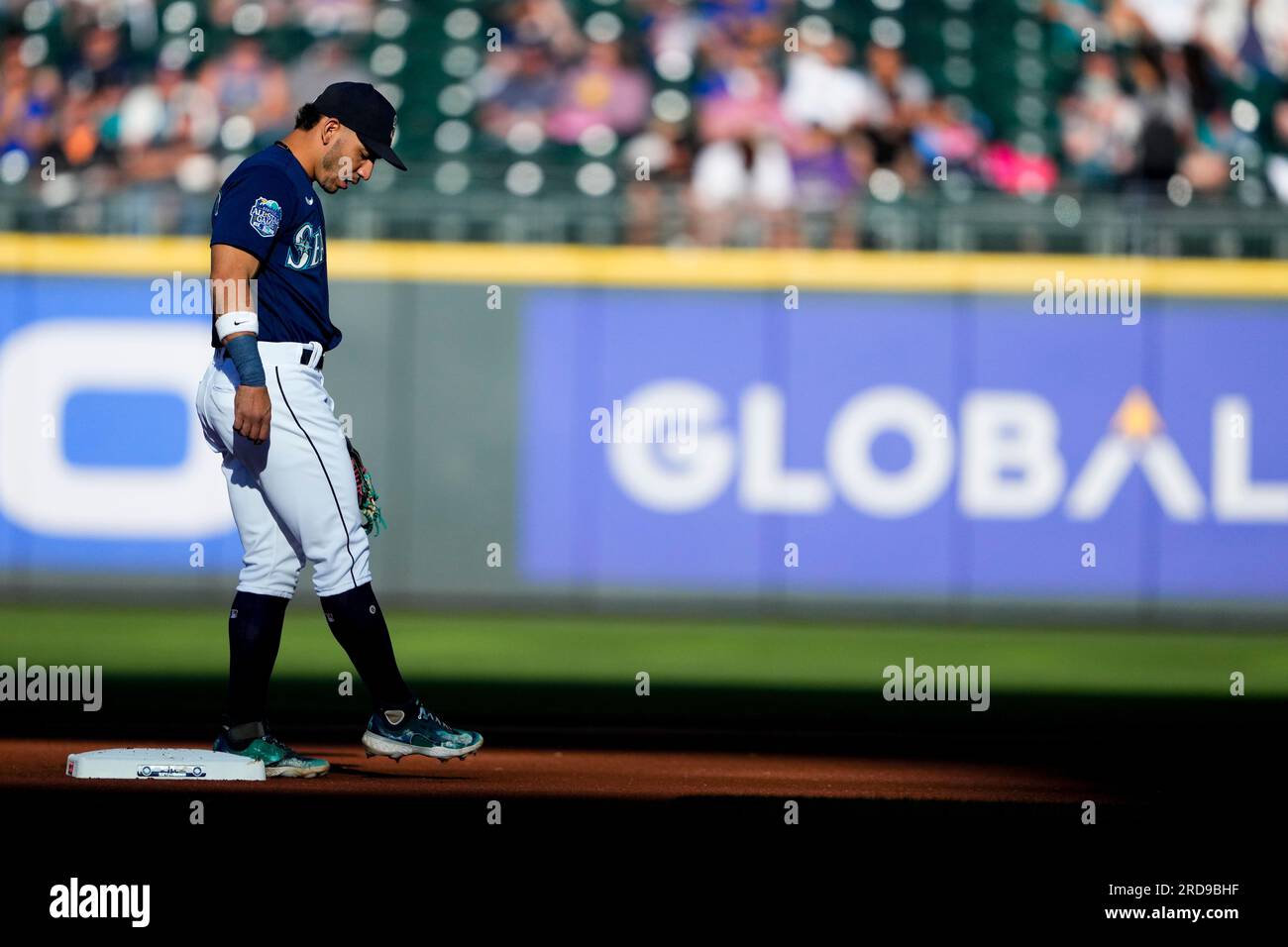 Seattle Mariners second baseman Jose Caballero walks on the field ...