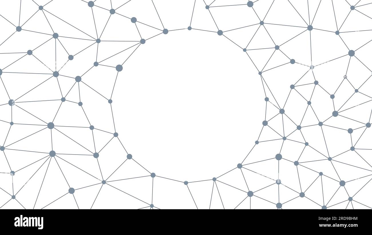 Plexus mesh geometric background. Black and white colors. Circle in the middle of the banner ...