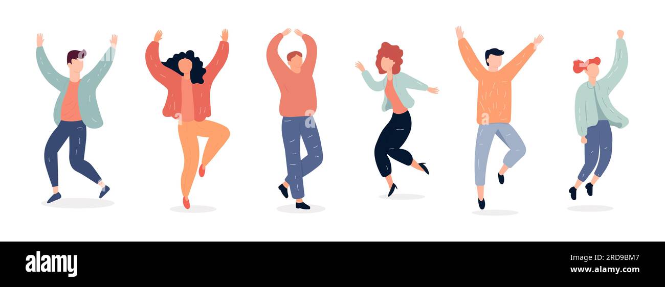 People happy jumping set. Young funny teens large group guy, girl ...