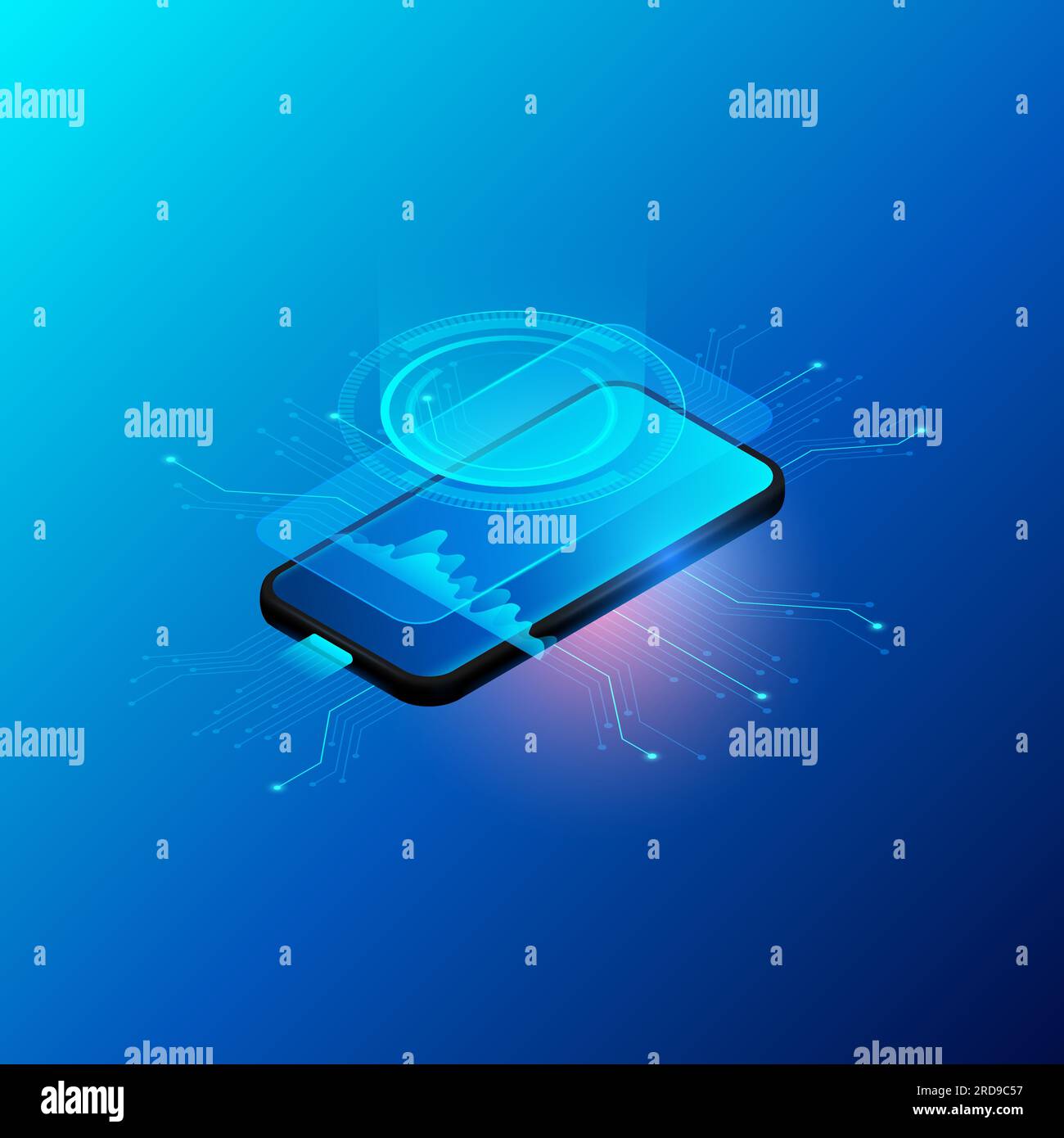 smartphone technological and digital future. mobile phone in isometric ...