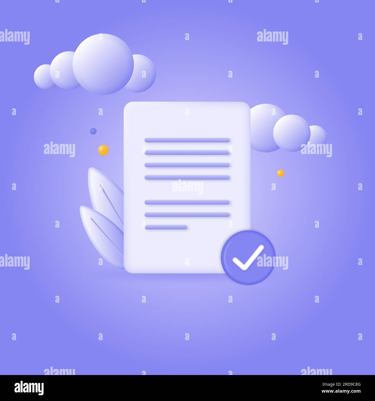 3d icon of paper documents with a check mark. Confirmed or approved document. Business icon. 3d ...