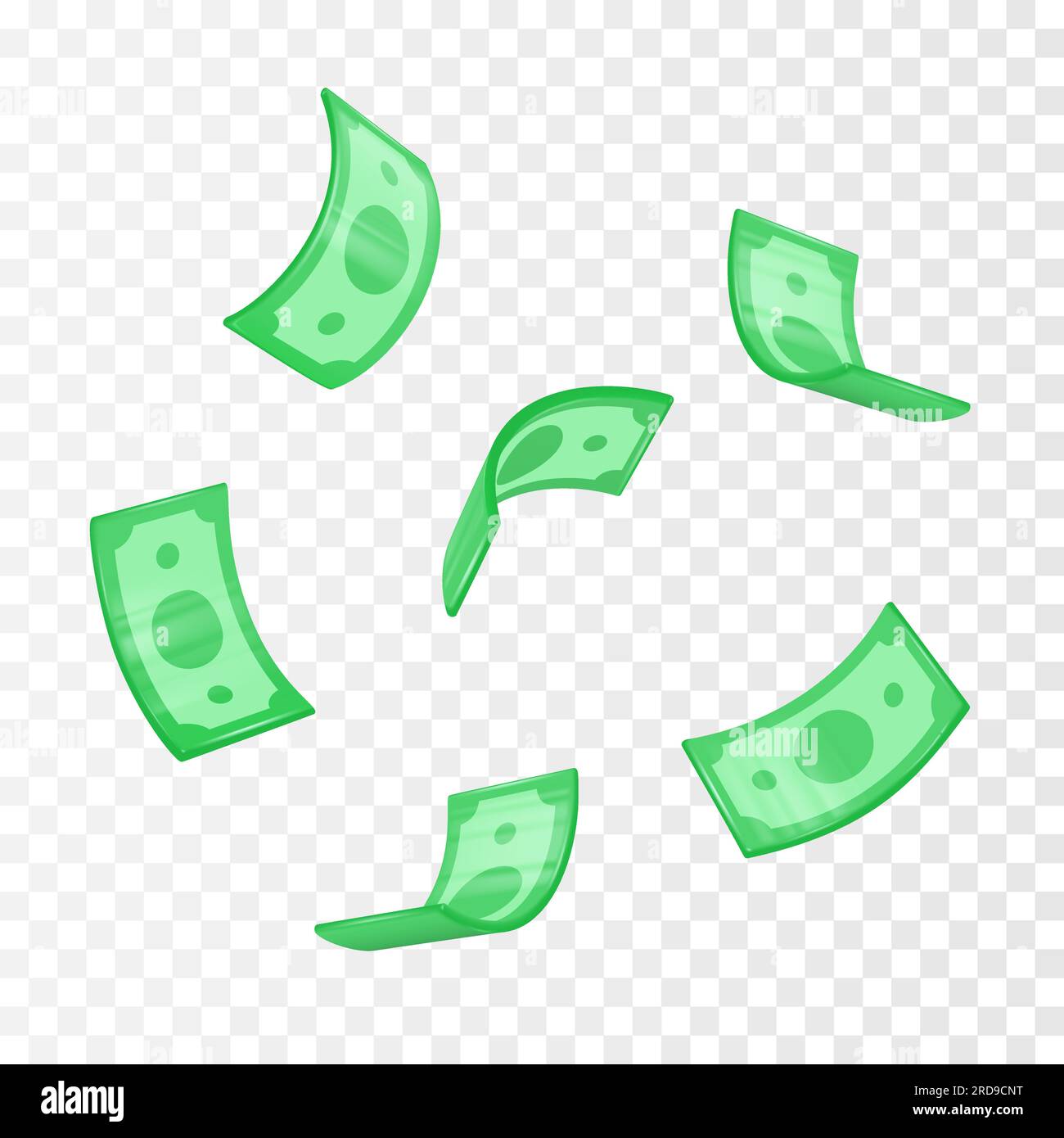 3d dollar banknotes. green glossy money of various shapes in flight ...