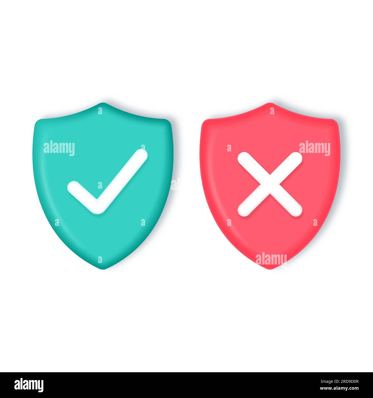 shield with checkmark and cross 3d. vector cartoon illustration isolated on white background ...