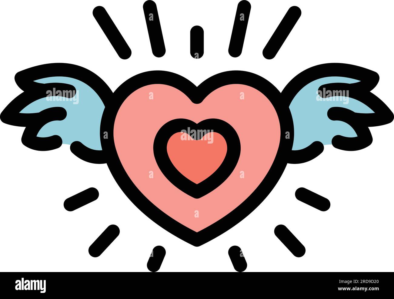 Wings love icon outline vector. Angel wing. Heart fly color flat Stock ...