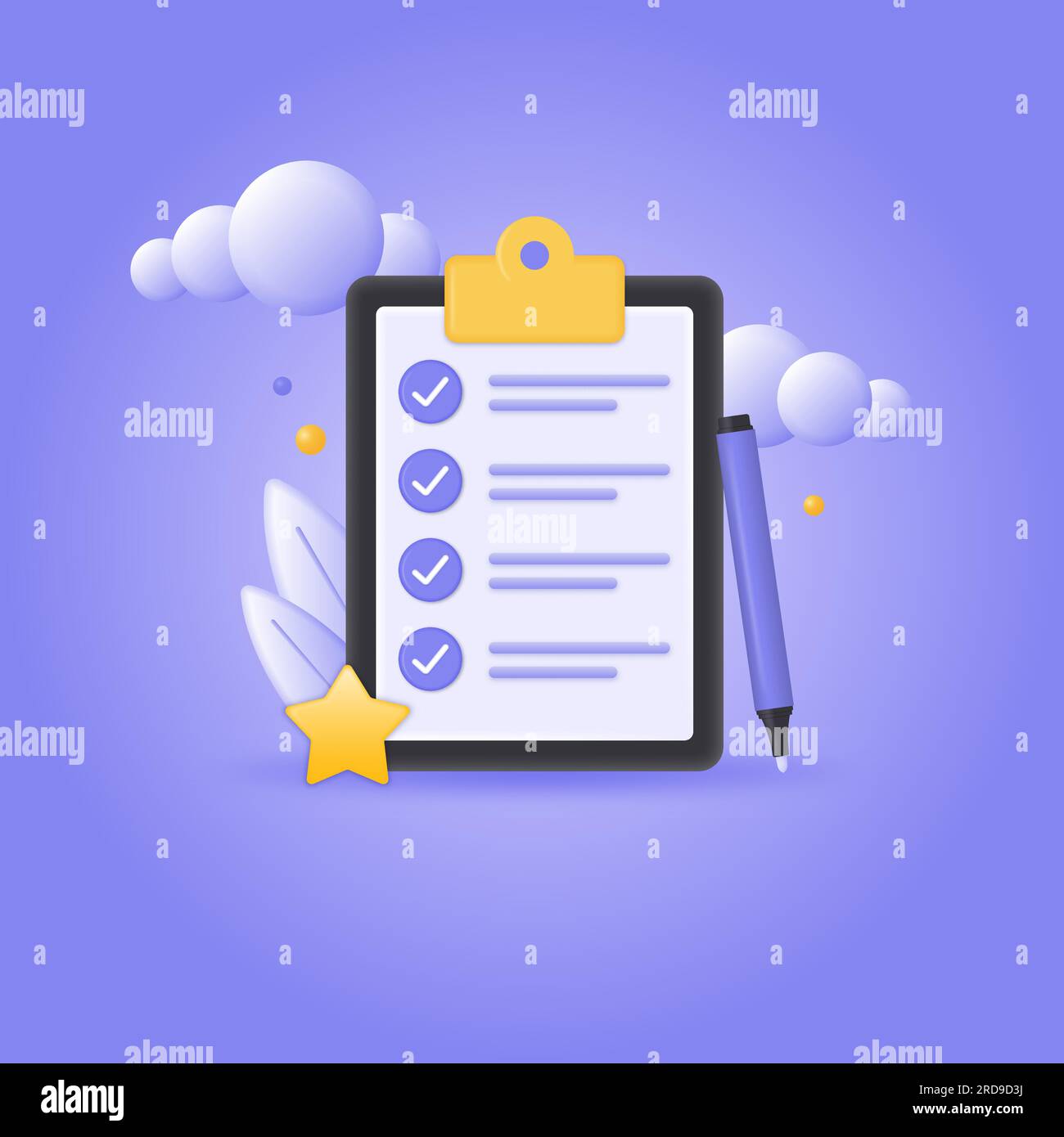 checklist 3d with check marks. the concept of a completed task, work ...
