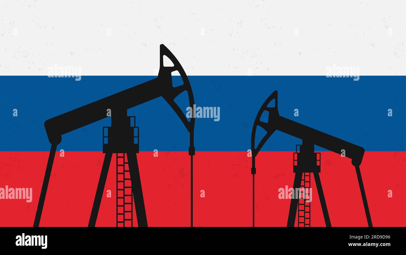 silhouettes of oil rigs on the background of the flag of russia. vector ...