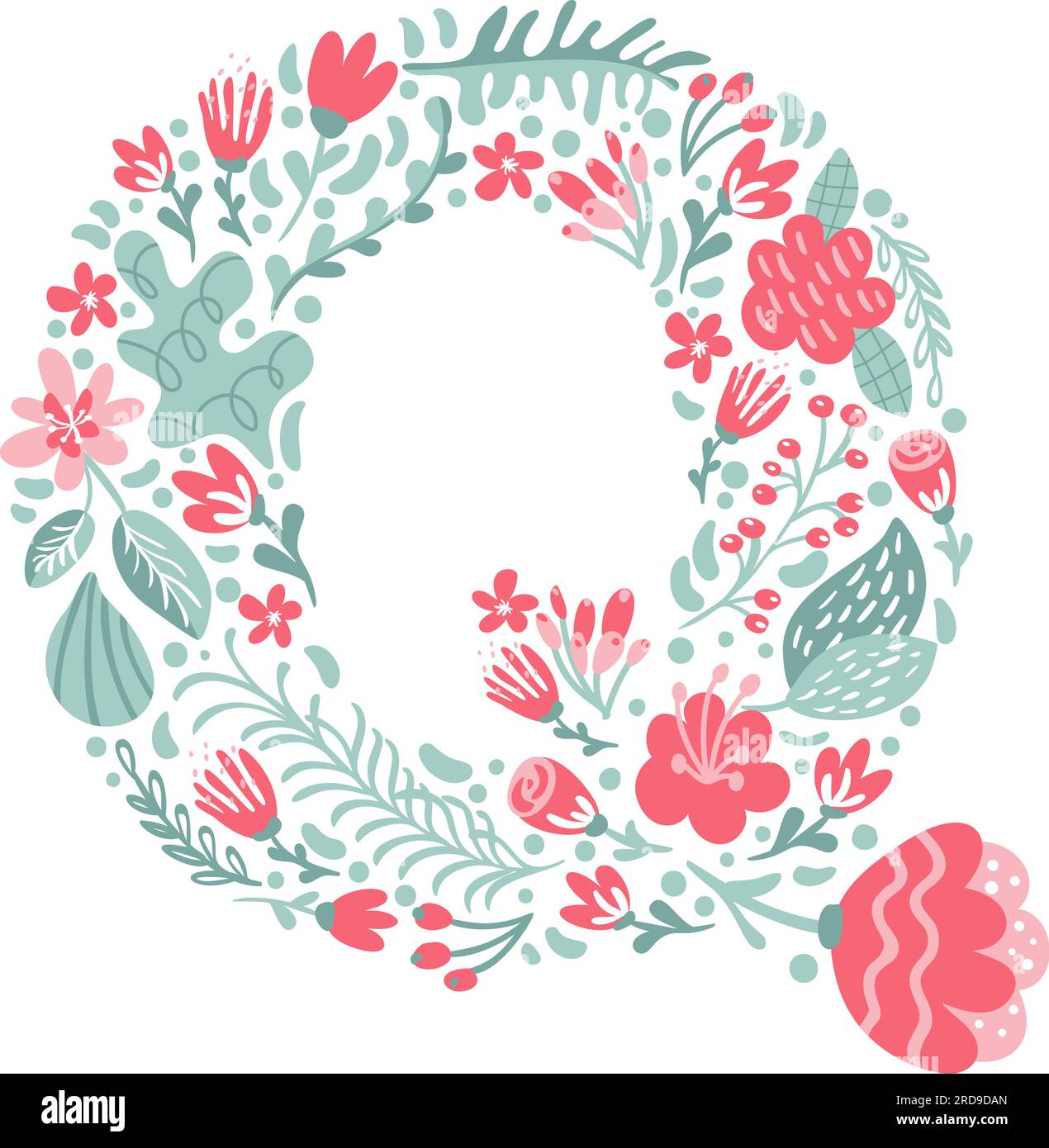 Vector Hand Drawn Font Letter Q with Flowers and Branches Blossom ...