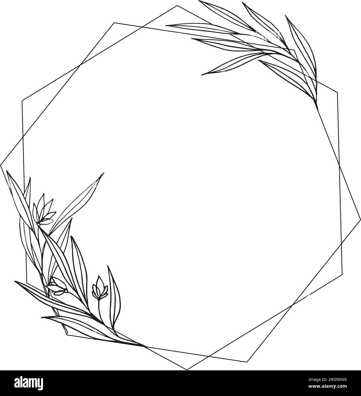 Vector hand drawn botanical circle frame with flowers. Elegant minimal style floral isolated ...