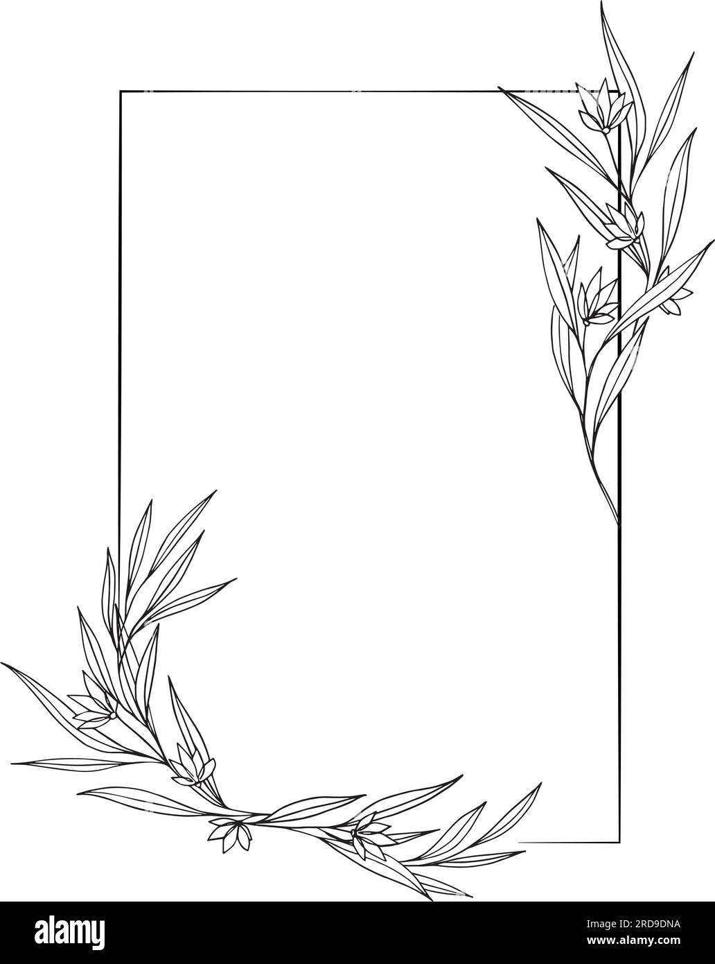 Square floral frame with decorative wild flowers, leaves and flowers ...