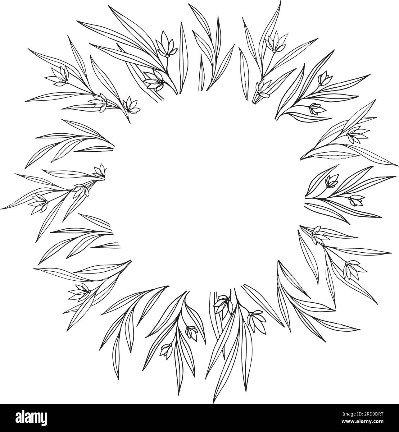 Vector hand drawn botanical circle frame with flowers. Elegant minimal ...