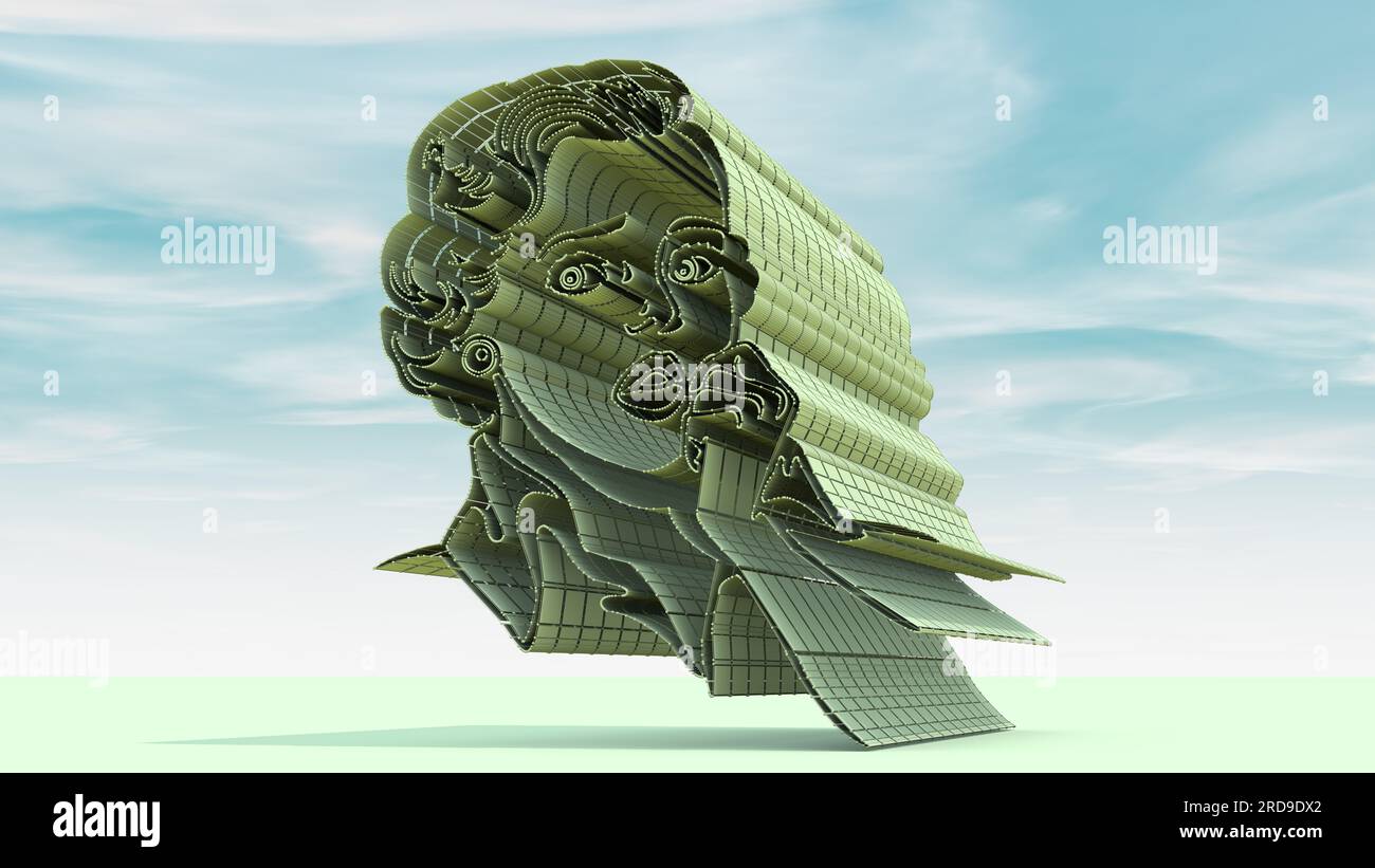 3D architectural illustrated representation of a woman's face ...