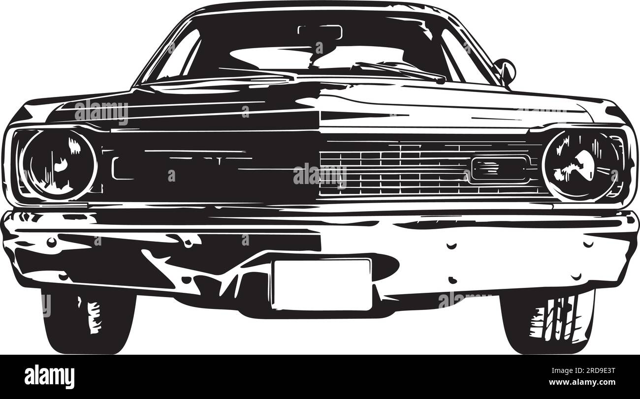 American muscle car from late 1960s front view vector illustration ...