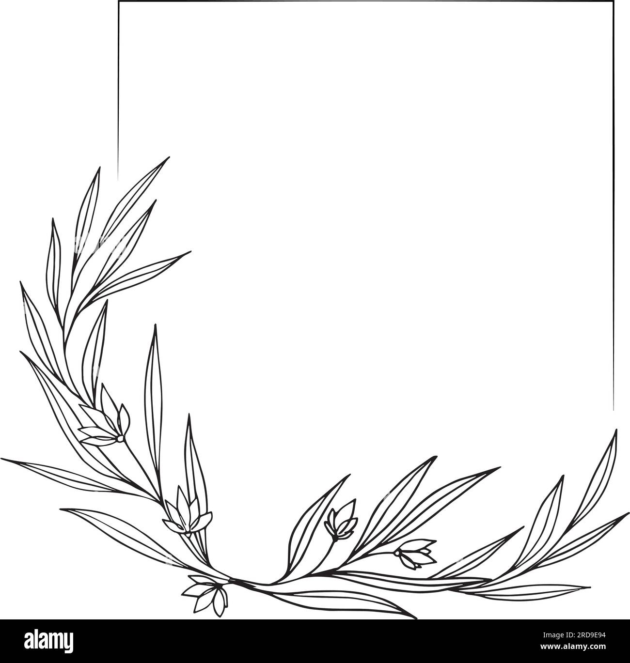 Square floral frame with decorative wild flowers, leaves and flowers ...