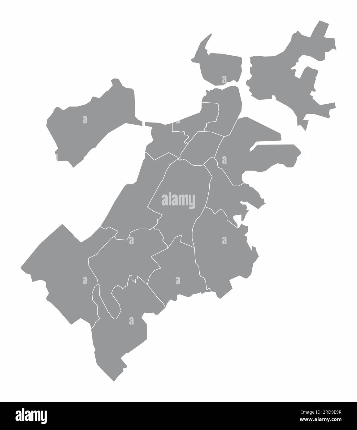 Boston city, administrative map isolated on white background Stock ...