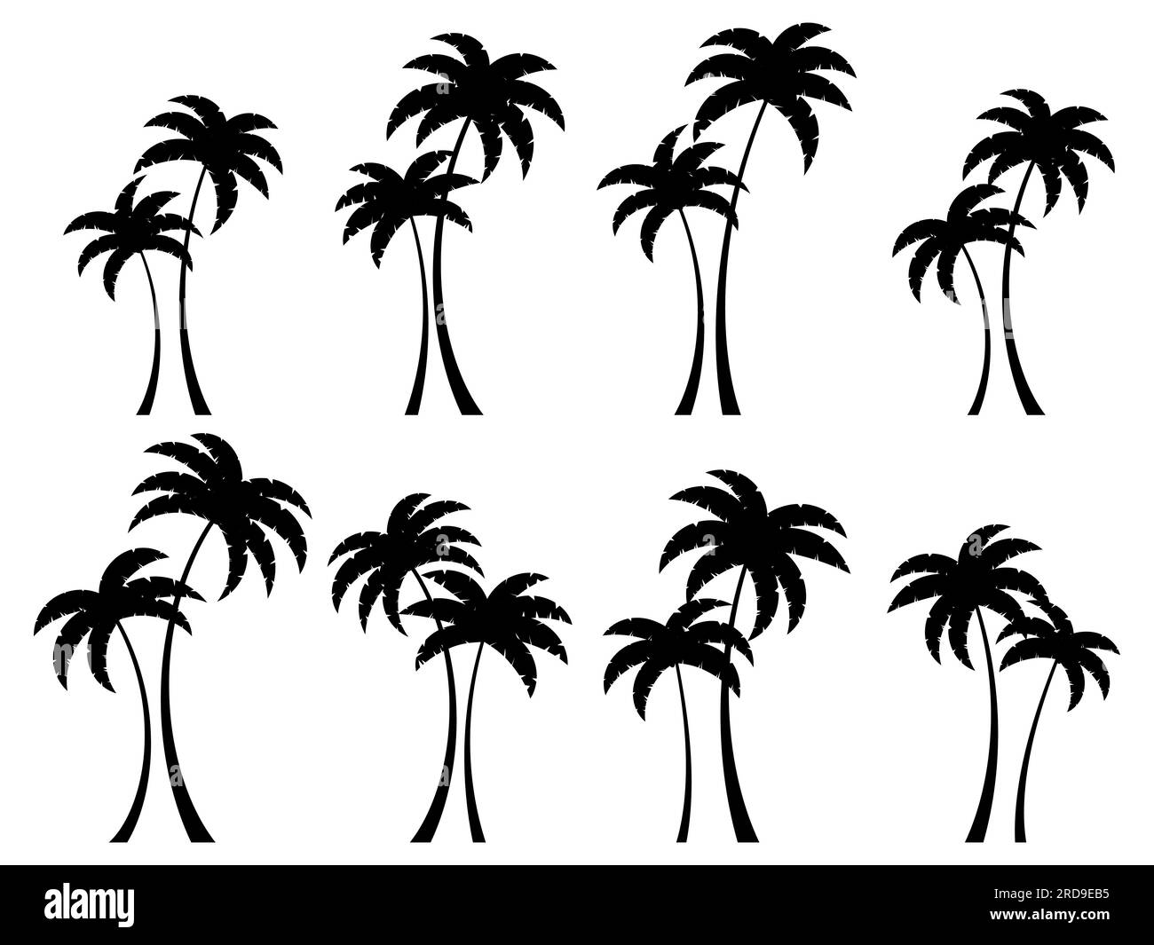 Black palm trees set isolated on white background. Silhouettes of palm ...