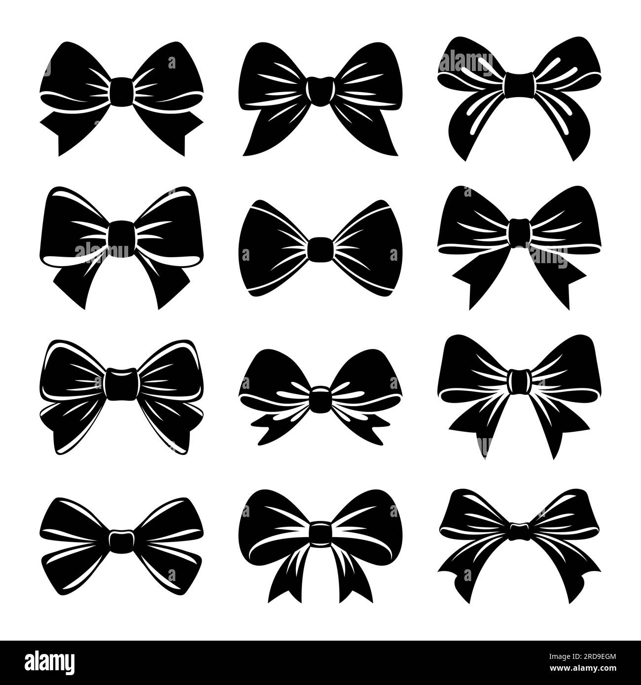 Vector Black and White Bow Tie or Gift Bow Silhouette Cut Out Icon Set ...