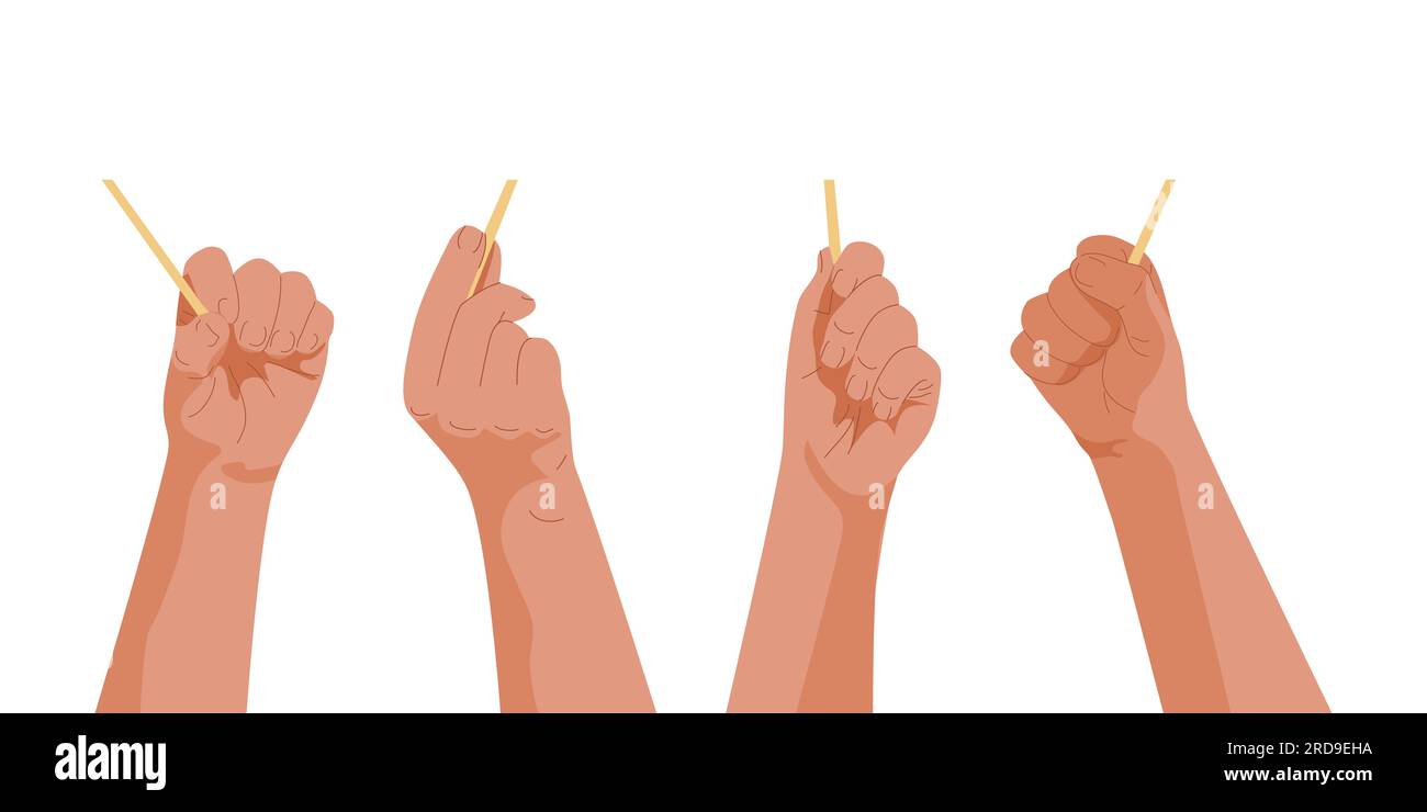 Human hands holding object on stick set. Man or woman palm can holding ...