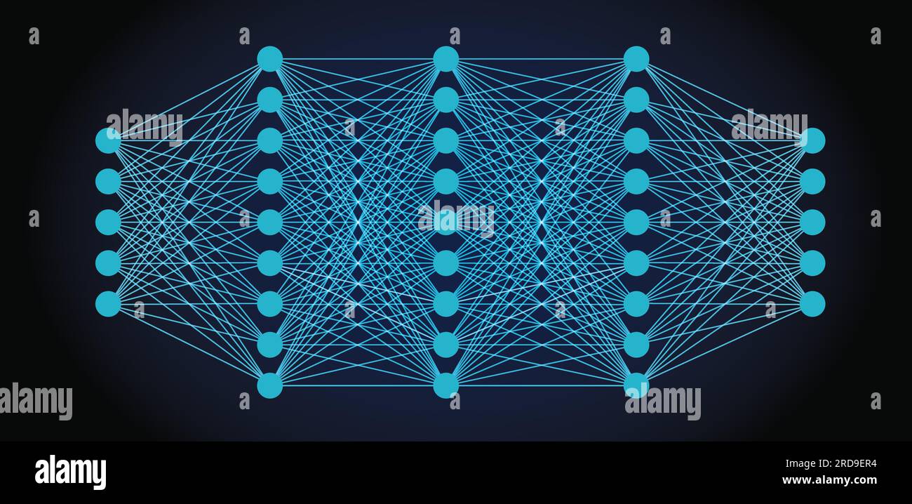 Neural network model on dark background. Artificial intelligence, Data ...