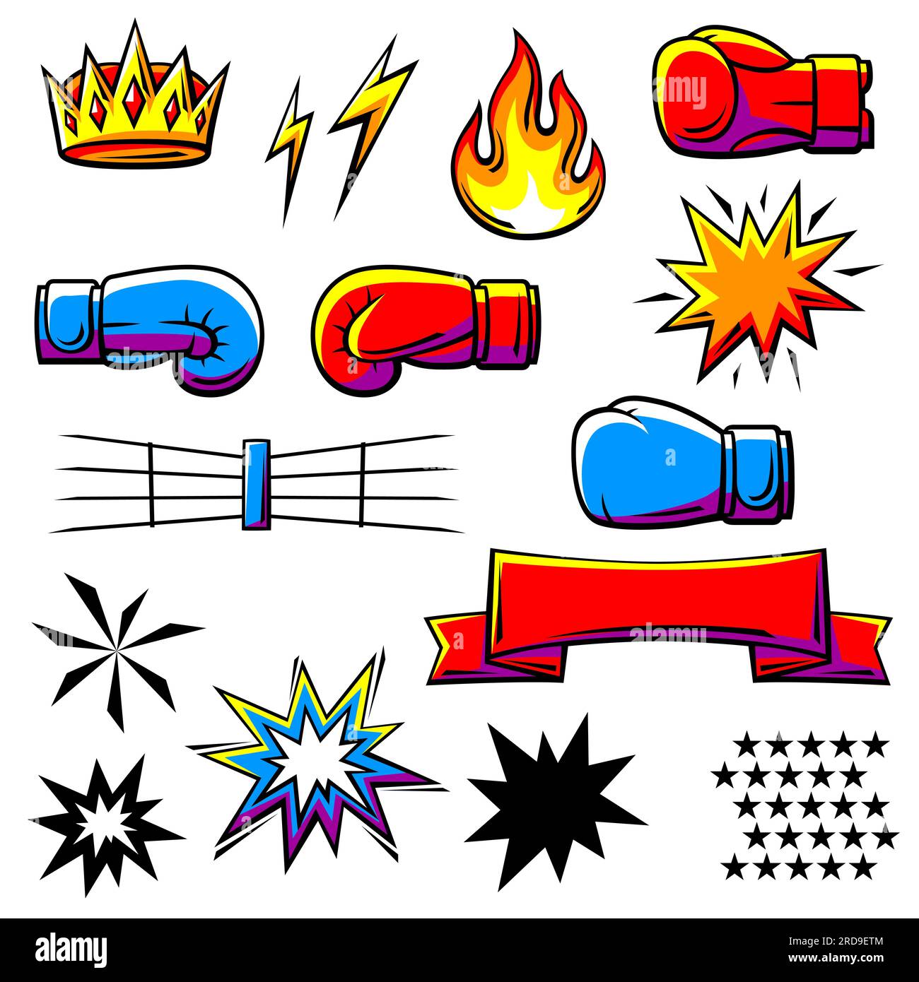 Set of boxing items. Box club illustration. Sport image in cartoon ...